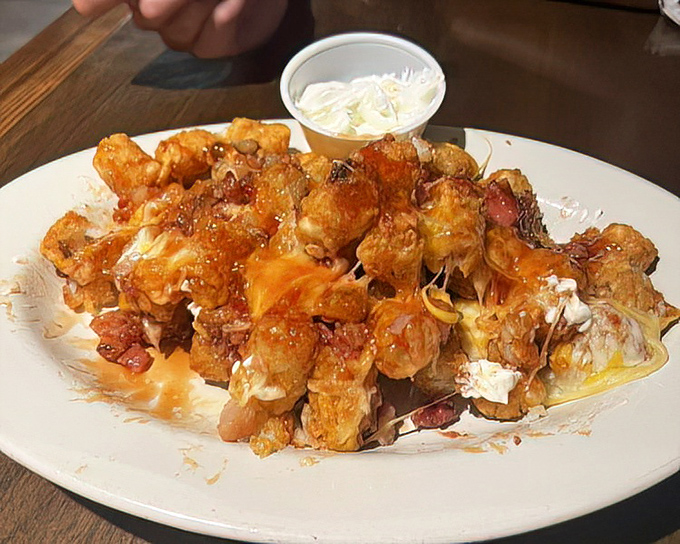 These aren't just tater tots—they're little potato pillows that took a luxurious bath in cheese and toppings. Comfort food elevated to art form.