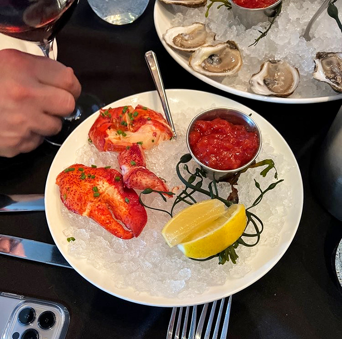 The ocean meets artistry on a bed of ice&mdash;lobster and oysters arranged with the care of precious jewels, a seafood lover's dream come true.