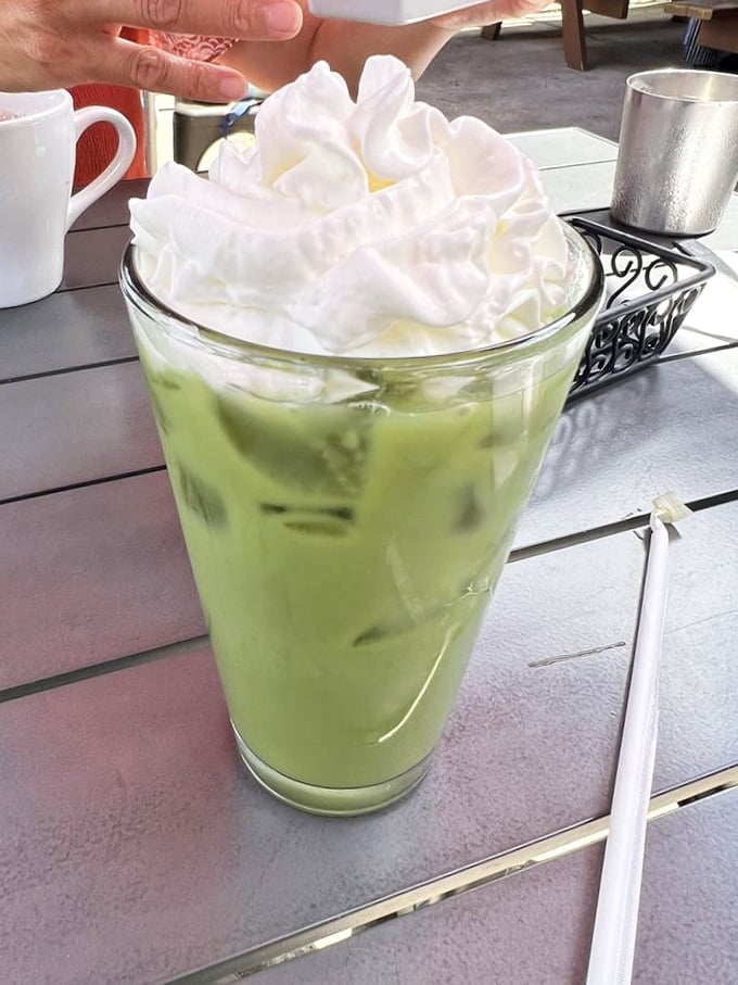 This matcha melon tea topped with a cloud of whipped cream looks like summer in a glass&mdash;refreshing enough to make Cleveland's humidity disappear.