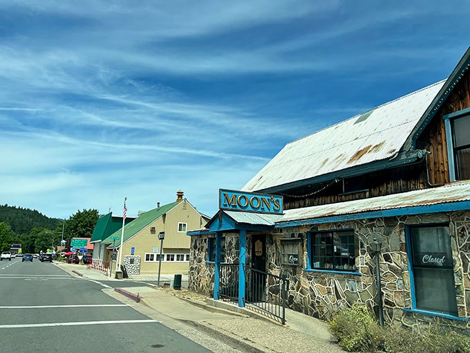 Moon's stone facade has likely witnessed more interesting conversations than most big-city bartenders, all while the Sierra Nevada stands guard in the background.
