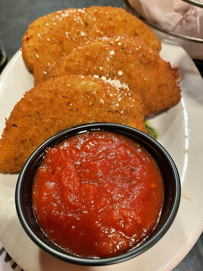 Crispy moons of mozzarella with marinara for dipping. Like a lunar landing for your taste buds, one small step for man, one giant leap for snack-kind.
