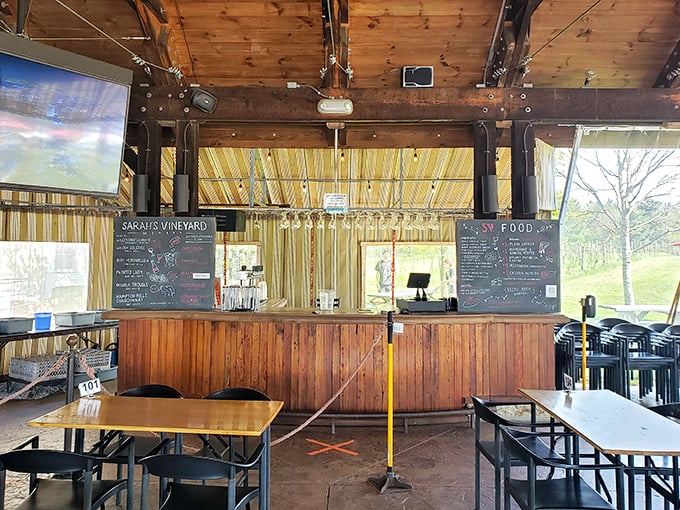 The order counter's chalkboard menu and wooden paneling perfectly balance rustic charm with "yes, we know what we're doing with food."