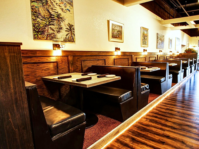 The dining room's thoughtful design balances intimacy with openness, perfect for both dates and family gatherings.