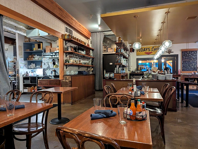 The bar area beckons with the promise of libations that complement rather than compete with the food.