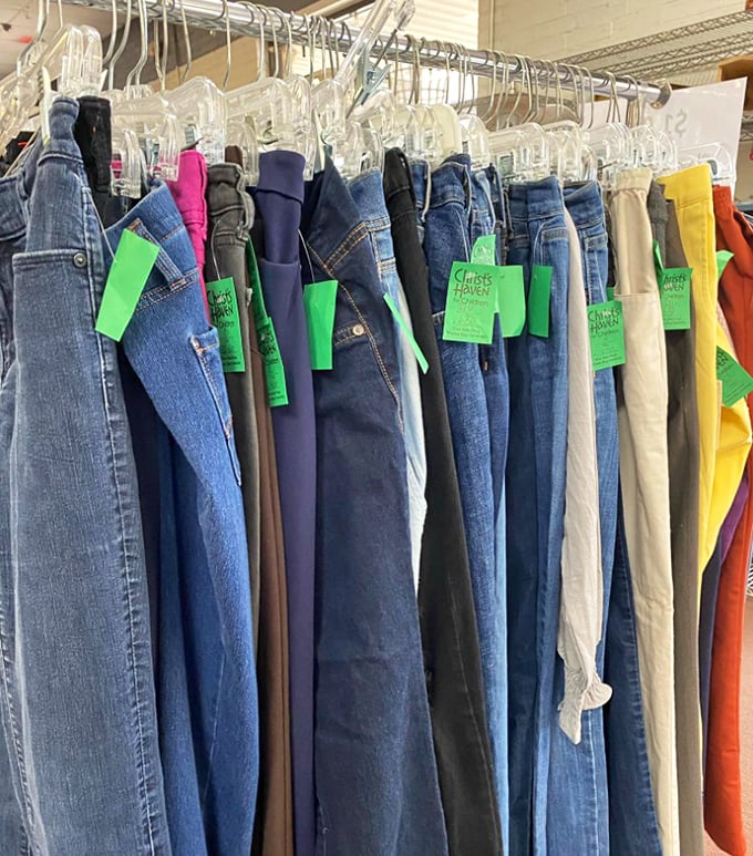 Denim democracy in action. These jeans have seen better days, but with those green tags, they're ready for new adventures.