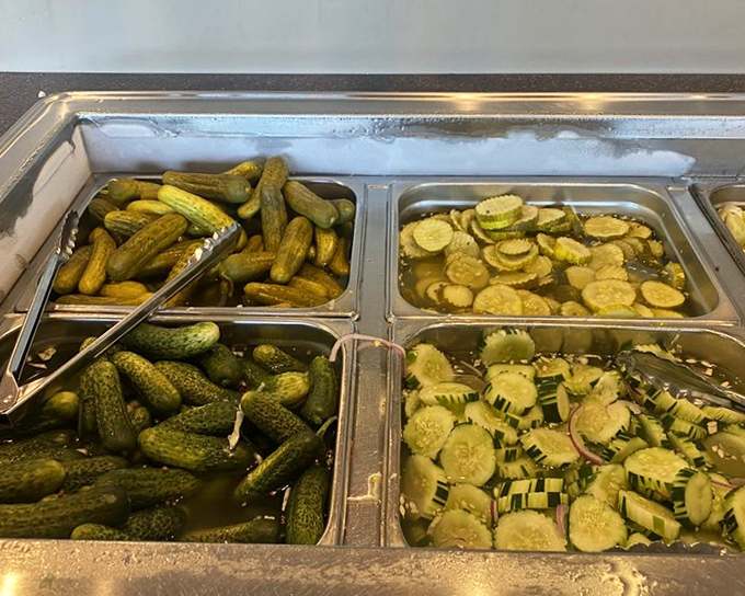 The pickle bar &ndash; a briny wonderland where cucumbers go to fulfill their destiny. These aren't just condiments; they're supporting characters in your meal's story.