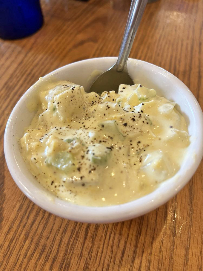 Potato salad that would make your grandmother nod in approval. Creamy, peppery, and clearly made by someone who cares about the details.