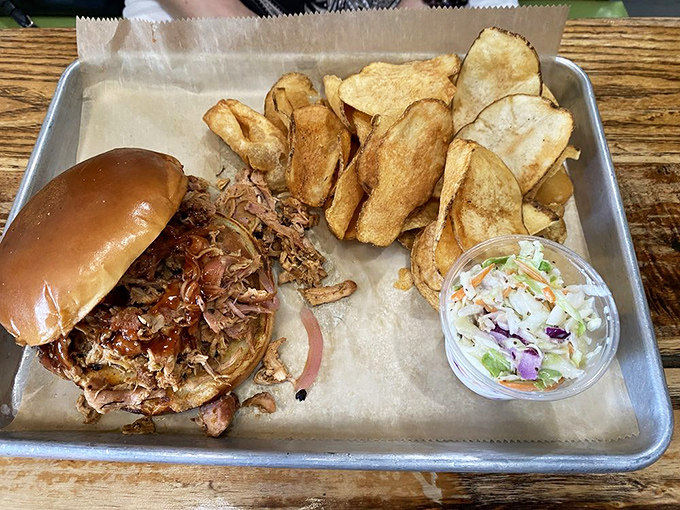 This pulled chicken sandwich platter is comfort food with a college degree&mdash;familiar yet elevated, with homemade chips that snap with satisfaction.
