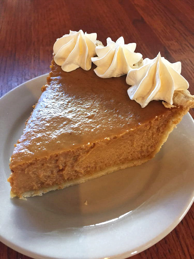 Pumpkin pie that doesn't wait for Thanksgiving to shine. Those whipped cream peaks are basically little mountains of joy.