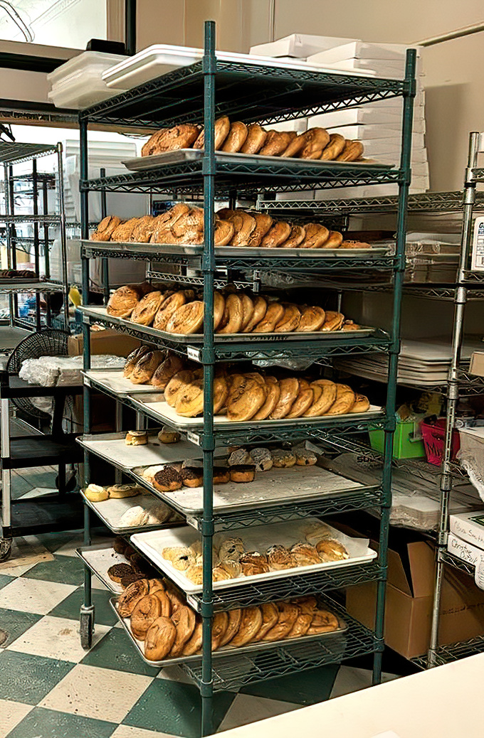 Racks on racks of freshly made heaven. This behind-the-scenes glimpse reveals the scale of deliciousness required to satisfy Beaver Falls' sweet tooth. 