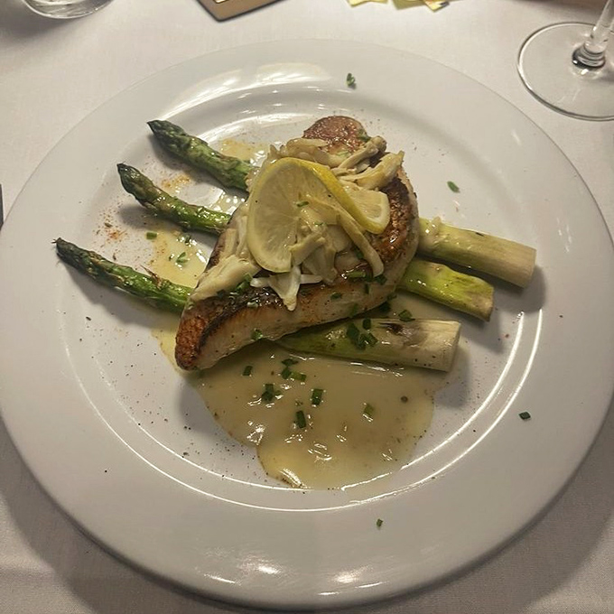 Fish that tastes like it was swimming this morning. The lemon-caper sauce and asparagus spears are just supporting actors to this star.