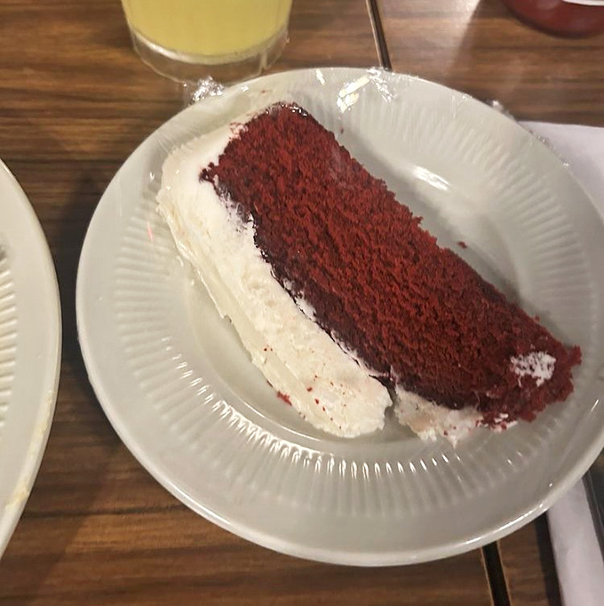Red velvet cake so moist and perfectly frosted, it makes you wonder if you should skip the main course next time and head straight for dessert.