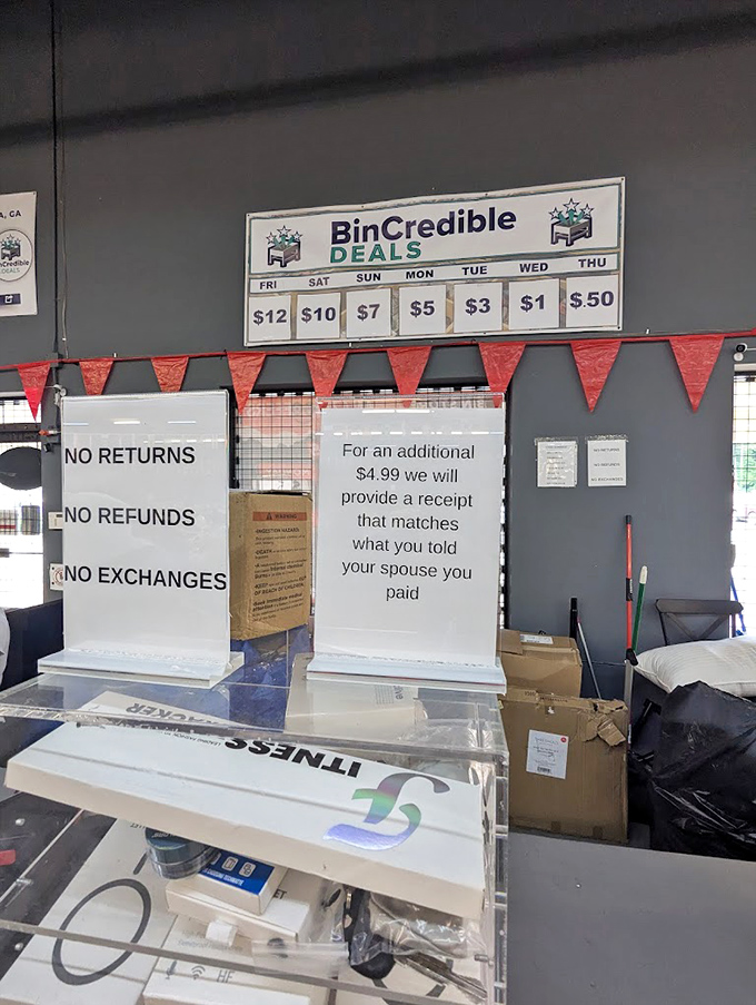 "For an additional $4.99 we'll provide a receipt that matches what you told your spouse you paid." Retail humor at its finest!