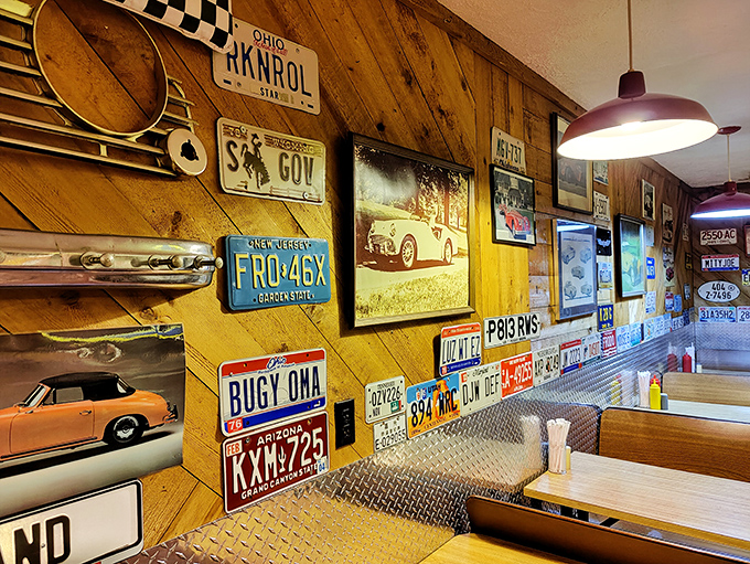 License plates aren't just for cars at Milk and Honey&mdash;they're wall art telling stories of roads traveled and sundaes savored along the way.
