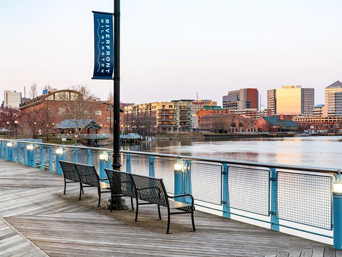 Riverside benches invite you to sit a spell and contemplate life's big questions, like why you waited so long to discover this peaceful urban oasis.