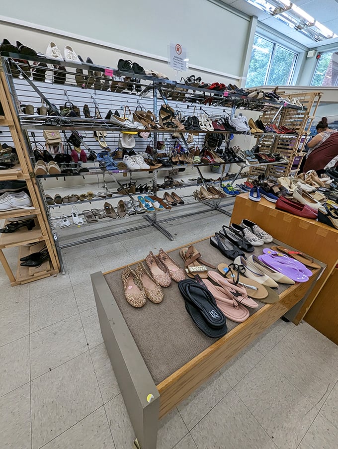 The shoe section: where Cinderella could have found her glass slipper without royal connections, and probably in several color options.