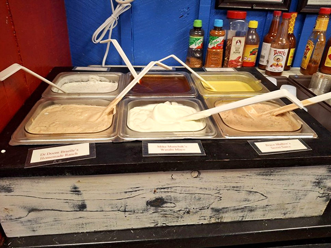 Sauce paradise for condiment enthusiasts. Because sometimes customization is the difference between a good burger and a life-changing one.