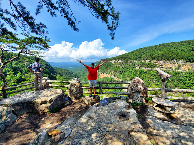 Arms outstretched at the canyon overlook&mdash;the universal human gesture for "my phone camera cannot possibly capture how amazing this is." 