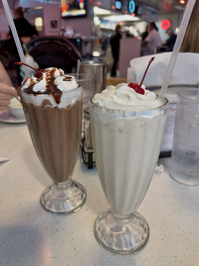 Milkshakes served in those classic fountain glasses&mdash;proof that some pleasures never go out of style, especially when topped with whipped cream and nostalgia.