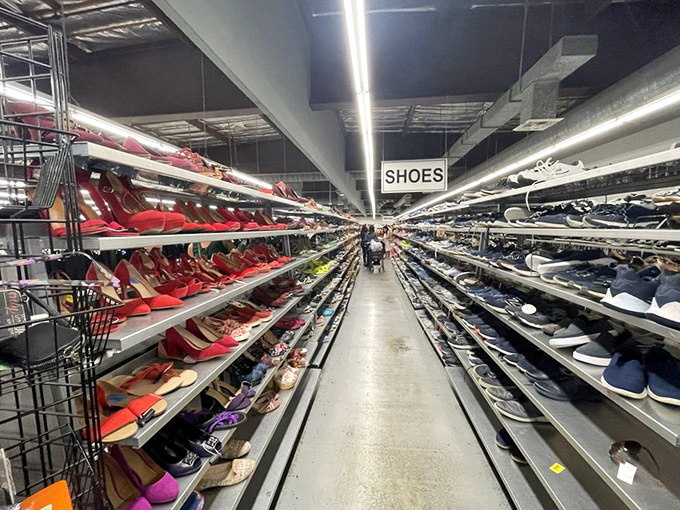 The shoe aisle stretches into infinity&mdash;a Carrie Bradshaw fantasy at fraction-of-retail prices. Red pumps to the left, sensible sneakers to the right.