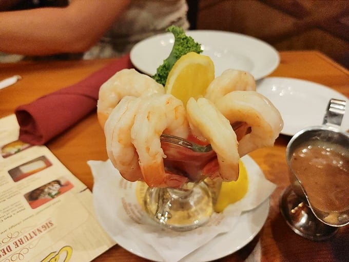 Shrimp cocktail: the sophisticated appetizer that never goes out of style. These plump beauties stand at attention, ready for their lemony bath.