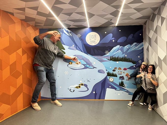 That winter scene isn't just cool &ndash; it's an interactive backdrop where forced perspective turns visitors into accidental giants or tiny explorers.