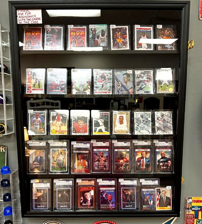 Sports cards that aren't just cardboard rectangles but time capsules of athletic greatness, carefully preserved behind plastic like the treasures they are. 