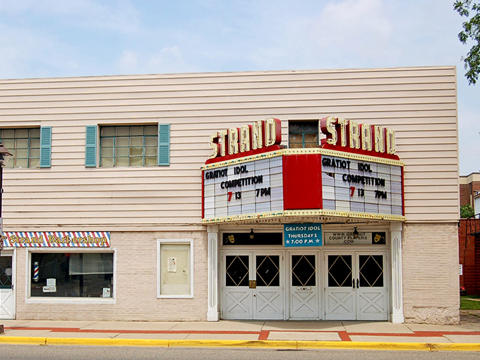The Strand Theatre's marquee glows with small-town promise&mdash;no $20 popcorn or 30 minutes of previews here.