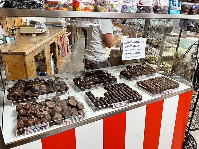 That chocolate display case holds more temptation than a casino floor – resistance is futile, surrender is sweet.