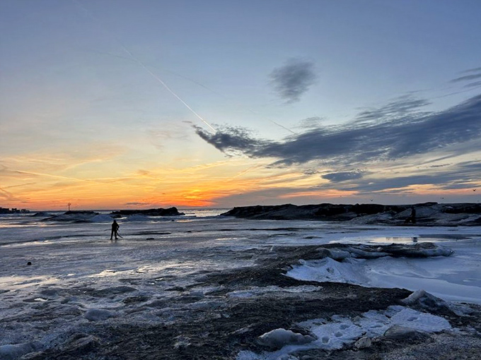 Winter transforms Lakeview Park into a frozen wonderland where Lake Erie's ice sculptures rival anything human hands could create.