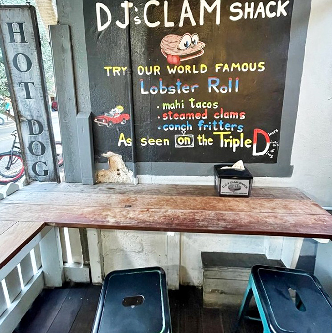 The "Hot Dog" sign might be the biggest fib in Key West. This rustic table has clearly witnessed countless seafood celebrations.