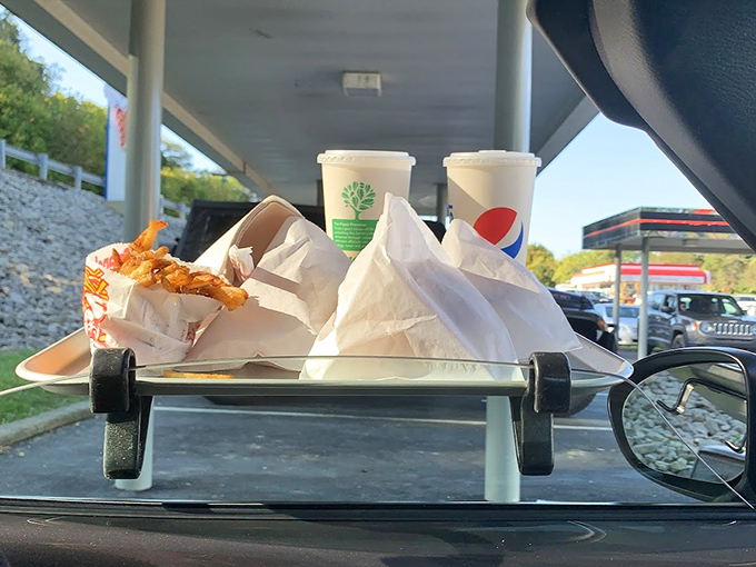 The classic car tray setup&mdash;where your vehicle transforms into the best dining room in Pennsylvania with the flash of your headlights.
