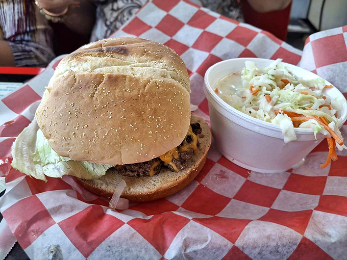 The burger that launched a thousand road trips. Paired with creamy coleslaw, it's the kind of honest food that makes you question why you ever eat anywhere else.