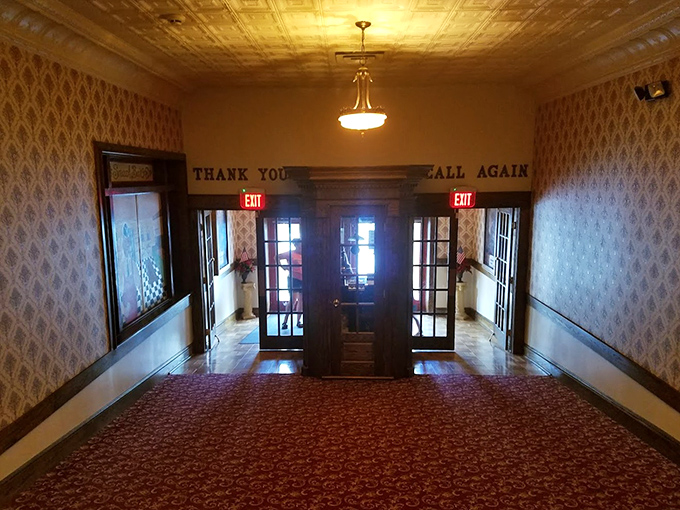 "Thank you, call again" reads the exit sign, a charming farewell from an era when customer service wasn't just a department but a philosophy.