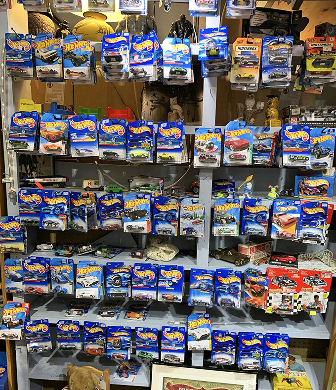 Hot Wheels heaven! For collectors, this wall represents childhood dreams meticulously preserved in their original packaging&mdash;tiny time capsules on wheels.