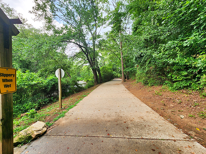 The path less traveled still comes with clear signage. "Slippery When Wet" &ndash; nature's version of stating the obvious.