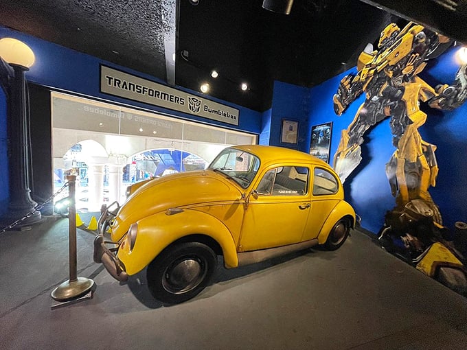 Bumblebee from "Transformers" sits in vehicle mode, the bright yellow Volkswagen looking innocent enough until you remember it could transform into a robot warrior at any moment.