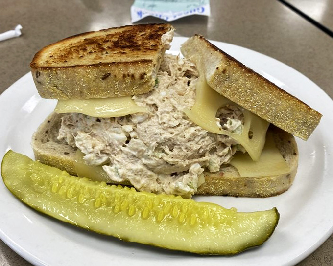 Even the tuna sandwich gets the Slyman's treatment &ndash; generous filling, perfectly grilled bread, and that essential pickle spear.