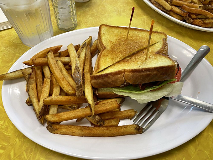 This isn't just a sandwich&mdash;it's comfort on a plate. Those hand-cut fries aren't sides, they're co-stars in this lunchtime production. 