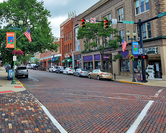 Union Street's colorful banners and historic storefronts create a Main Street USA vibe that Norman Rockwell would have rushed to paint.