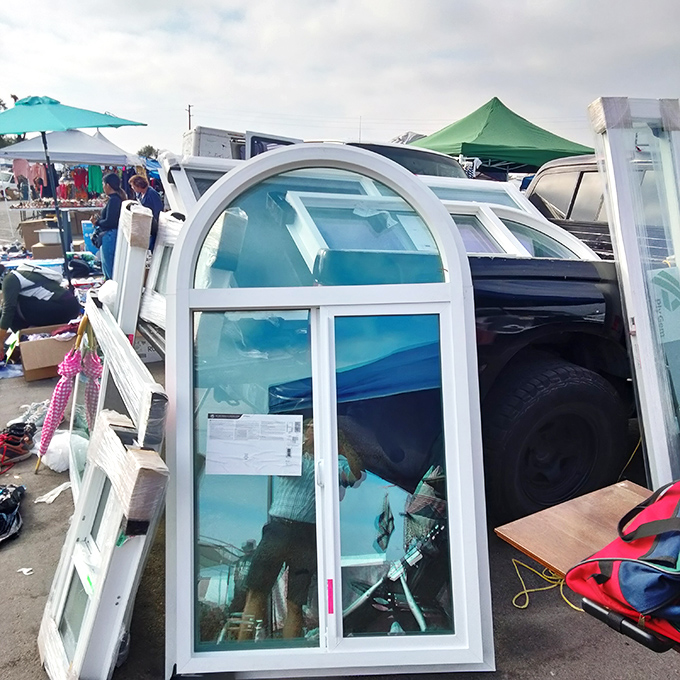 Window shopping takes on new meaning when actual windows become the merchandise in this eclectic marketplace.