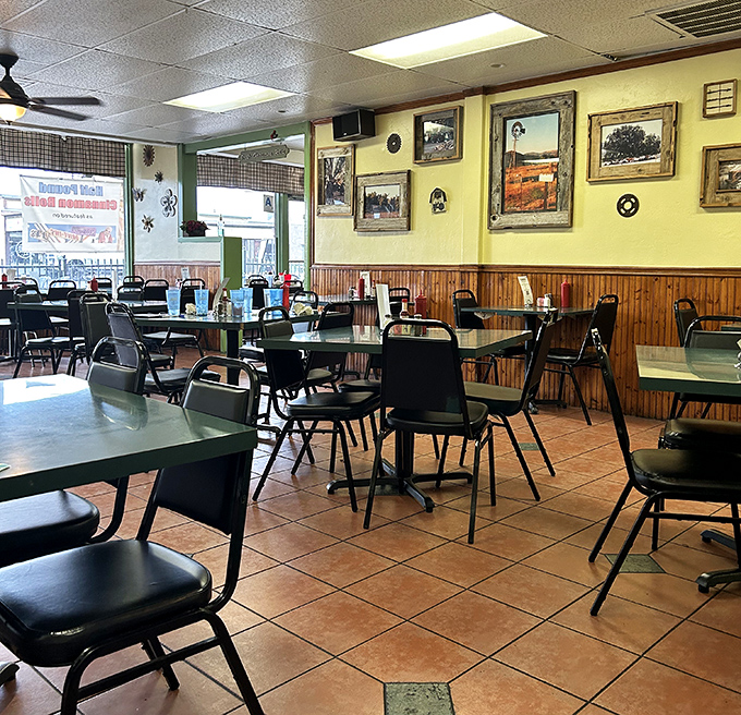 Every inch tells a story in this dining room where Western heritage meets small-town hospitality. Those walls have heard every "Mmm" imaginable.