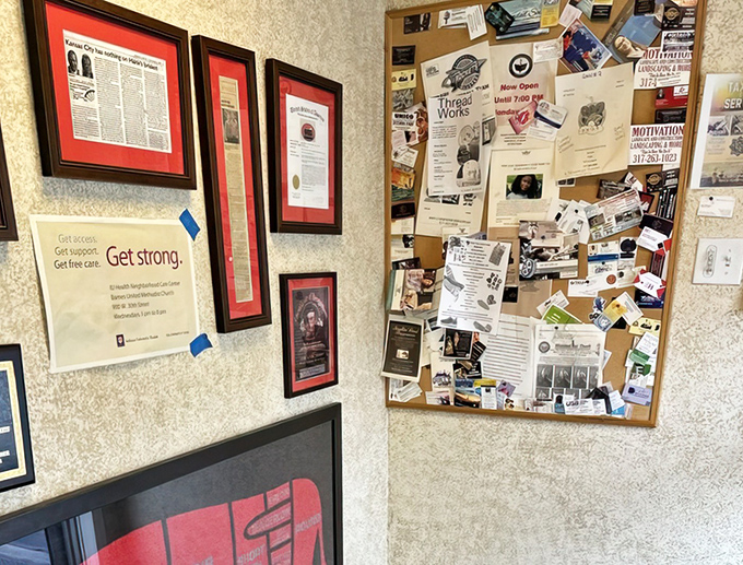 Wall decorations that tell stories of community pride and local connections – the unofficial barbecue hall of fame.