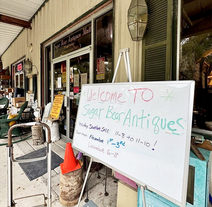 The handwritten welcome sign perfectly captures the store's unpretentious charm. No algorithm recommended this place—just good old-fashioned word-of-mouth.