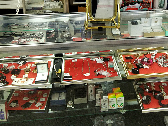 Behind glass lies glittering potential—yesterday's accessories waiting to become tomorrow's conversation pieces at prices that'll make your wallet smile.