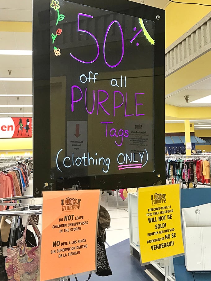 "50% off all purple tags" isn't just a sale—it's an invitation to a treasure hunt where the X on your map is colored purple.