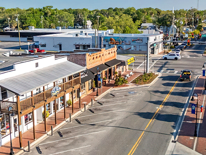 Main Street, Crystal River style&mdash;where covered walkways invite leisurely shopping and spontaneous conversations with shopkeepers who remember your name. 