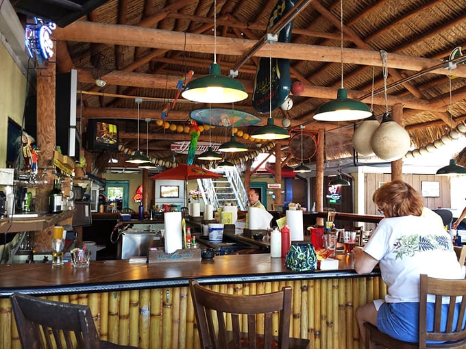 The tiki-style bar with its bamboo accents and hanging decorations isn't trying to be tropical&mdash;it simply is, like Florida itself.