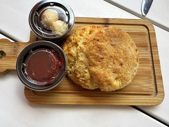This isn't just a biscuit&mdash;it's a buttery cloud of happiness. Served with house-made jam and butter, it's the South's answer to croissants.