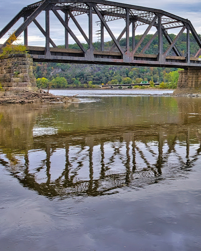 Engineering meets artistry in this iron giant. The bridge's reflection creates a perfect circle, nature and human ingenuity completing each other's sentences.